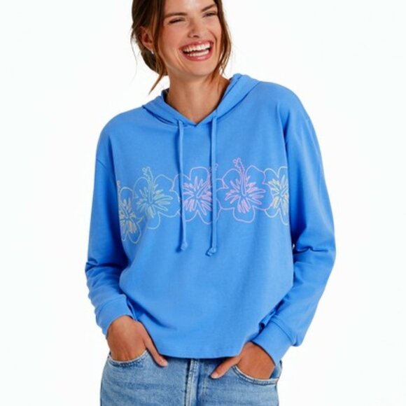 Life Is Good | Tops | Womens Hibiscus Line Drawing Boxy Crusher Hoodie ...